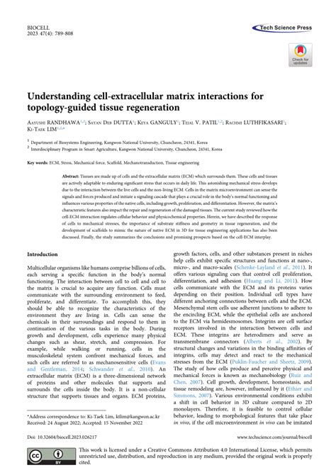 Pdf Understanding Cell Extracellular Matrix Interactions For Topology Guided Tissue Regeneration