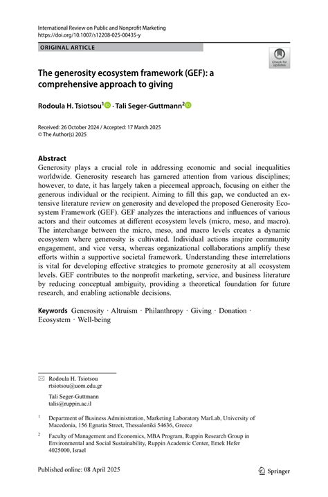 Pdf The Generosity Ecosystem Framework Gef A Comprehensive