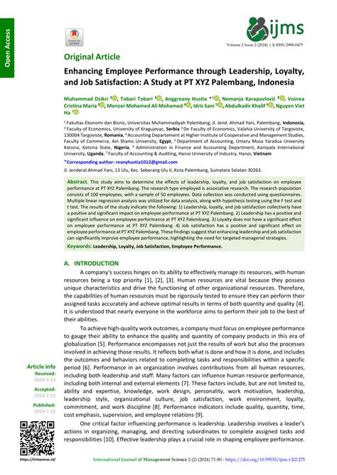 pdf enhancing employee performance through leadership loyalty and