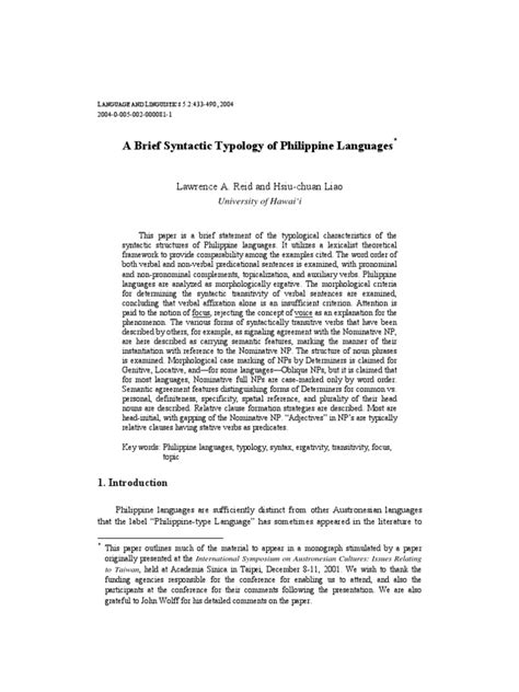Syntactic Typology Of Phil Languages Pdf Verb Clause
