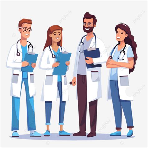 Doctors And Nurses Standing With Clipboards Flat Style Doctor Team