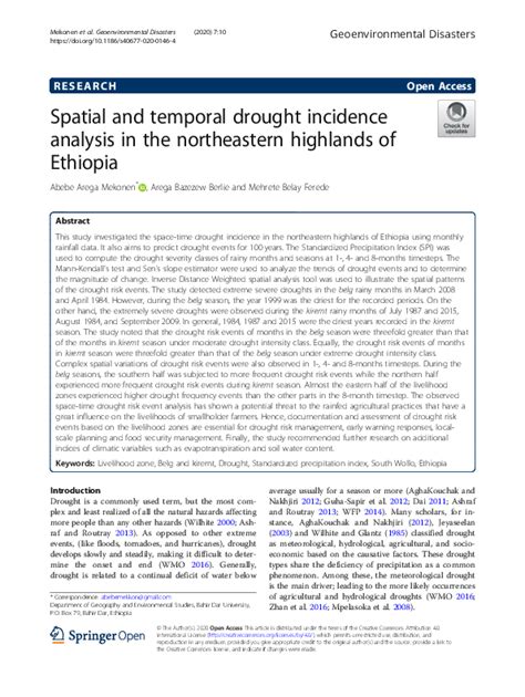Pdf Spatial And Temporal Drought Incidence Analysis In The Northeastern Highlands Of Ethiopia
