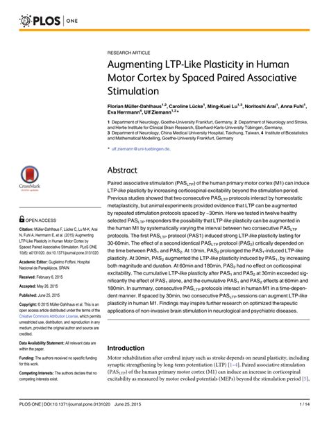 Pdf Augmenting Ltp Like Plasticity In Human Motor Cortex By Spaced Paired Associative Stimulation