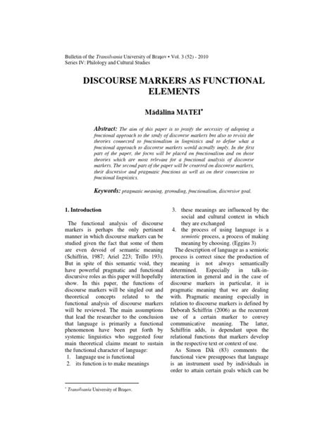 Discourse Markers As Functional Pdf Discourse Semantics