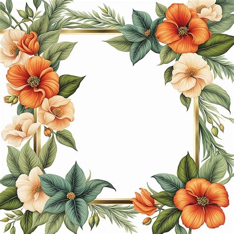 Premium Photo Hand Drawn Flower Flora Borderframe On White Background Vintageretro Style