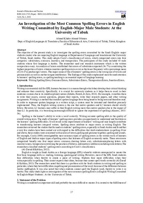 Pdf An Investigation Of The Most Common Spelling Errors In English Writing Committed By