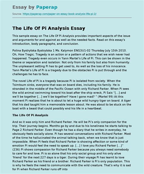 Analysis Of The Novel Life Of Pi Free Essay Example