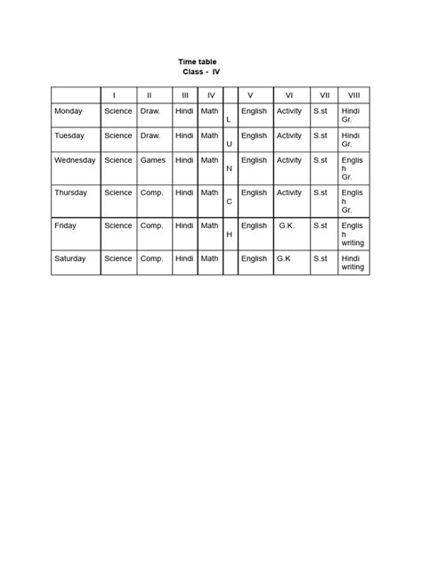 Time Table Class Iv Pdf