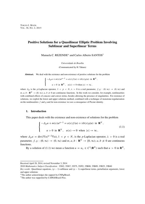 Pdf Positive Solutions For A Quasilinear Elliptic Problem Involving Sublinear And Superlinear