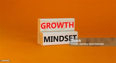 성장 사고 방식 상징 컨셉 단어가있는 나무 블록 아름다운 오렌지색 배경에 성장 사고 방식 비즈니스 성장 마인드 개념 공간을