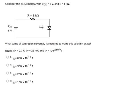 Solved Consider The Circuit Below With VDD V And R Chegg Com