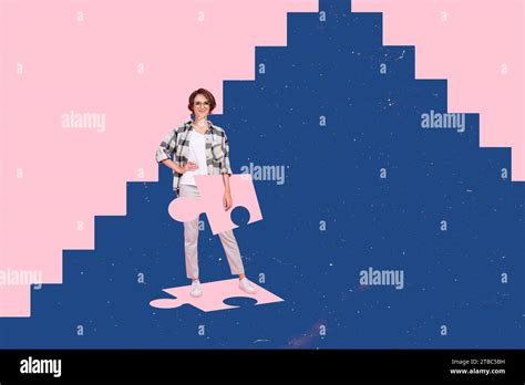 Composite Collage Image Of Young Female Hold Puzzle Piece Pyramid Problem Decide Solve Task