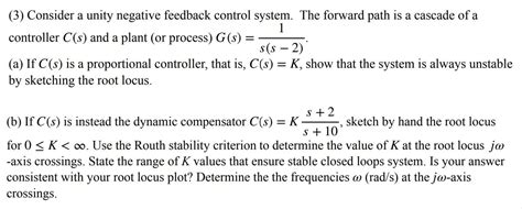 Solved Consider A Unity Negative Feedback Control Chegg
