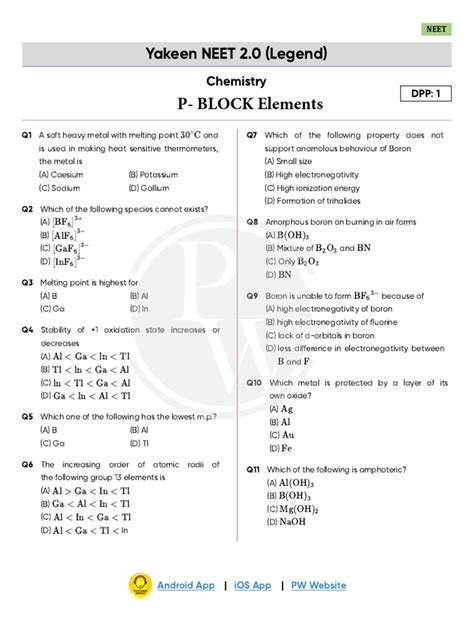 P Block Elements Dpp 01 Of Lec 02 Ykeen 20 2024 Le 1 Pdf
