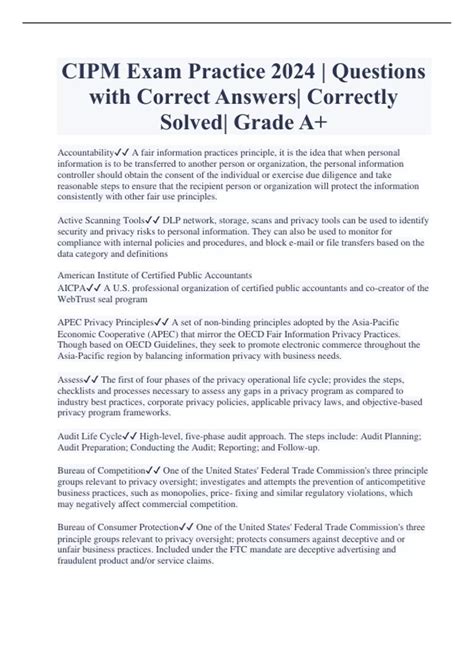 CIPM Exam Practice 2024 Questions With Correct Answers Correctly Solved Grade A Cipm