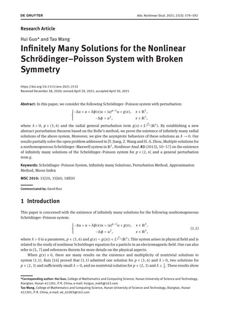 Pdf Infinitely Many Solutions For The Nonlinear Schrödingerpoisson