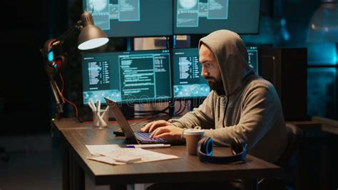Hacking Thief Breaking Through Cyber Security System Stock Image