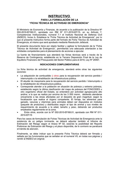 Ficha Tecnica Instructivo De Ficha T Cnica Por Actividad De Emergencia