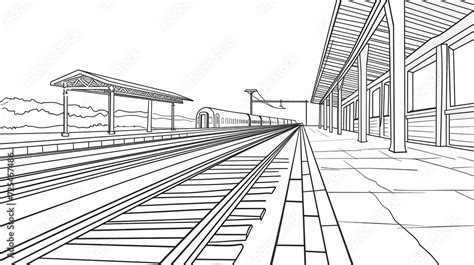 Continuous Line Drawing Of Railroad Track Line Vector Icon Of A Train Station Route With