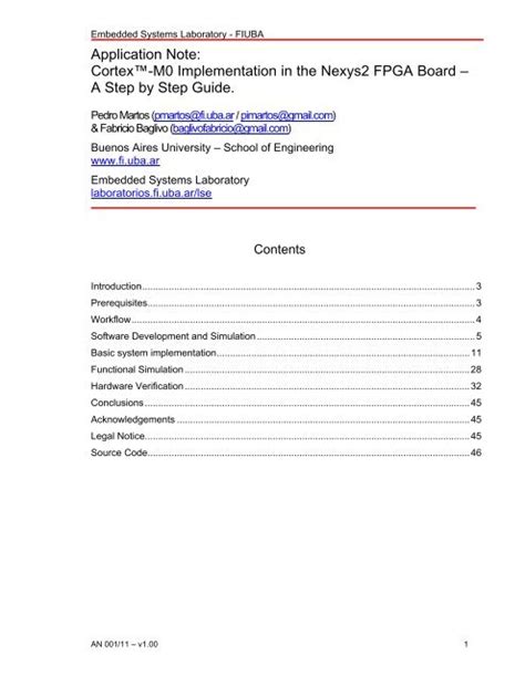 Application Note Cortex™ M0 Implementation In The Nexys2 Fpga