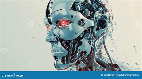 Cybernetic Robot Face On White Background Ai Artificial Intelligence Robot Head Stock Image