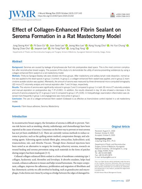 Pdf Effect Of Collagen Enhanced Fibrin Sealant On Seroma Formation In