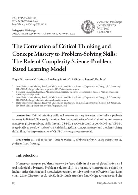 Pdf The Correlation Of Critical Thinking And Concept Mastery To