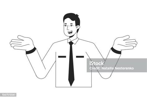 혼란에 어깨를 으쓱하는 사무실 남자 플랫 라인 블랙 화이트 벡터 캐릭터 2차 도형에 대한 스톡 벡터 아트 및 기타 이미지 2차 도형 경영자 남성 Istock