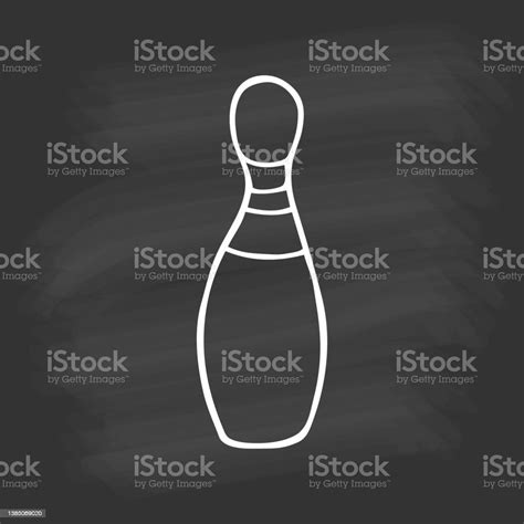 칠판에 손으로 그린 볼링 핀 검은 색 배경에 흰색 윤곽선 카드 소셜 미디어 배너 스티커 인쇄 장식 어린이 놀이방에 대한 낙서 스타일의 귀여운 요소 벡터 일러스트레이션 0명에