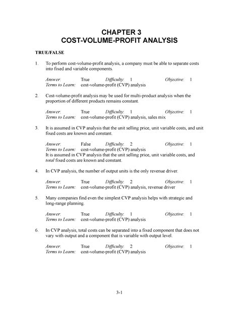 Cvp Horngren Cvp Analysis Chapter 3 Cost Volume Profit Analysis
