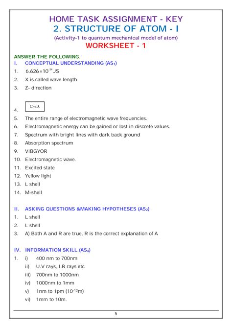 Solution 2 Structure Of Atom I Chemistry Home Task Assignment Key