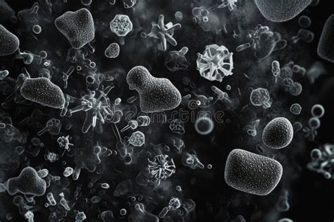 Highly Detailed Microscope View Of Pm25 Particles Of Various Irregular Shapes And Sizes Stock