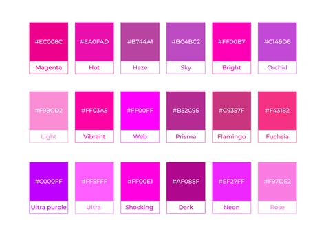Magenta Color Palette Chart With Color Names And Hex Codes 45805914