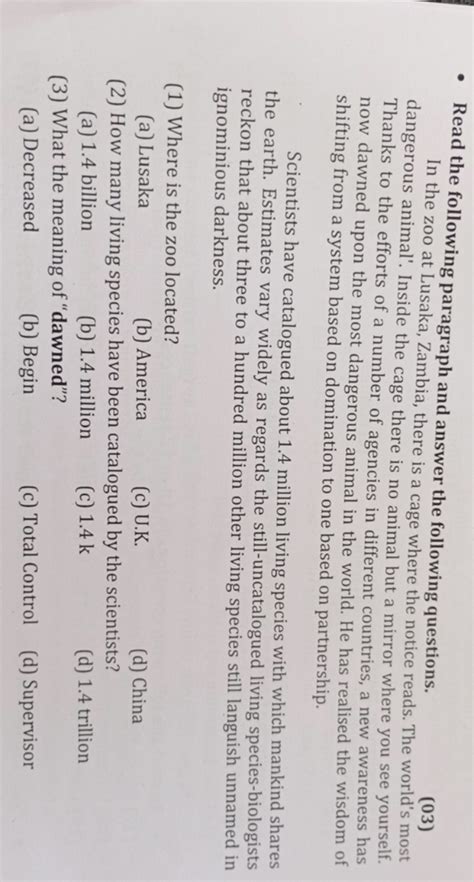 Read The Following Paragraph And Answer The Following Questions In Th