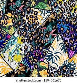 Tropical Patchwork Leaf Leaves Pattern Background Stock Illustration 1594561675 Shutterstock