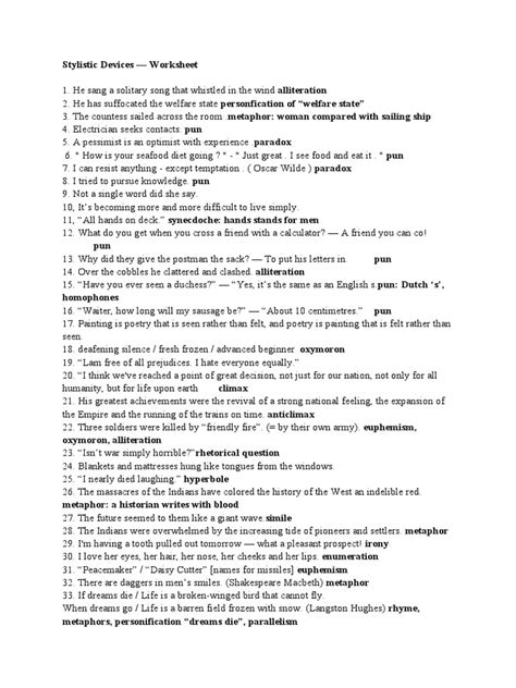 Stylistic Devices Worksheet Pdf Poetic Devices Rhetoric Stylistic Devices Worksheet Pdf Poetic Devices Rhetoric