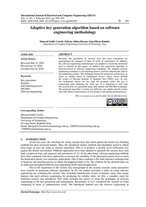 Pdf Adaptive Key Generation Algorithm Based On Software Engineering