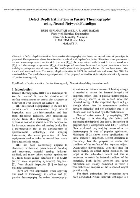 Pdf Defect Depth Estimation In Passive Thermography Using Neural Network Paradigm