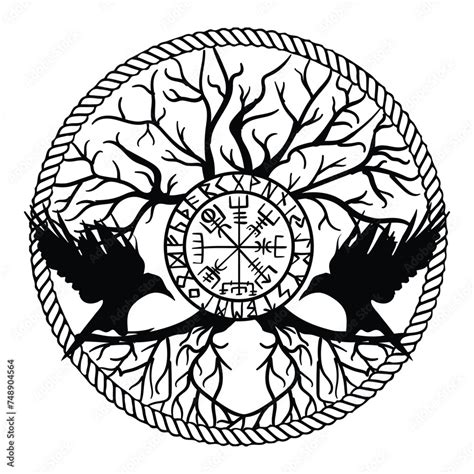 Yggdrasil The Tree Of Life Vikings Symbol Odinwith Futhark Runes