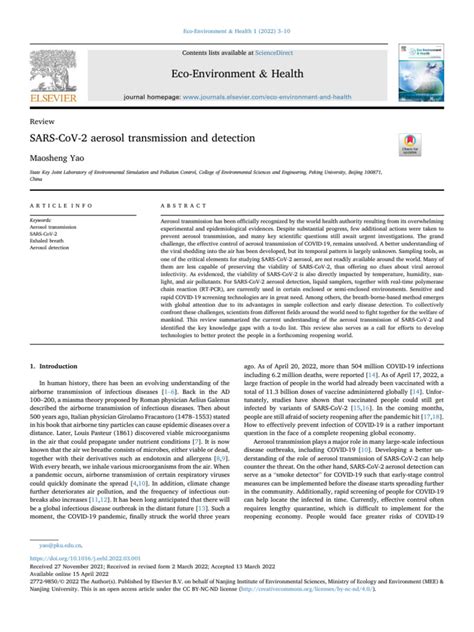 Aerosol Detection Pdf Infection Pandemic