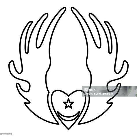 Inyyyati의 Tugy 날개 심장 유니버설 Sufism 상징 윤곽선 라인 아이콘 블랙 컬러 벡터 일러스트 레이 션 이미지 얇은 플랫 스타일 Generic에 대한 스톡