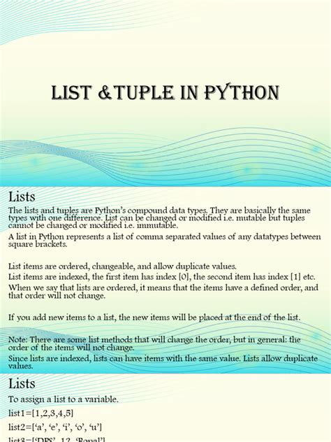 Notes Class 09 Python List Tuple Pdf Computer Science Software