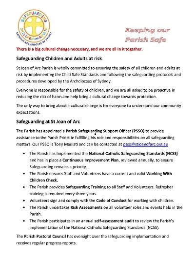 Safeguarding At St Joan Of Arc St Joan Of Arc
