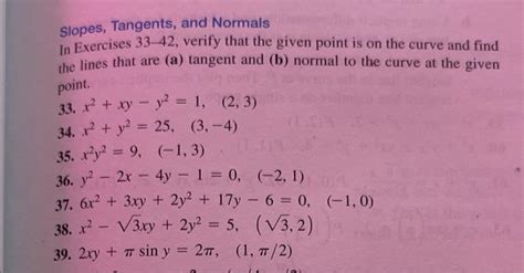 solved slopes tangents and normals in exercises 33 42