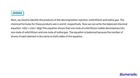 Solved Solid Lithium Iodide Decomposes Into Solid Lithium And Iodine