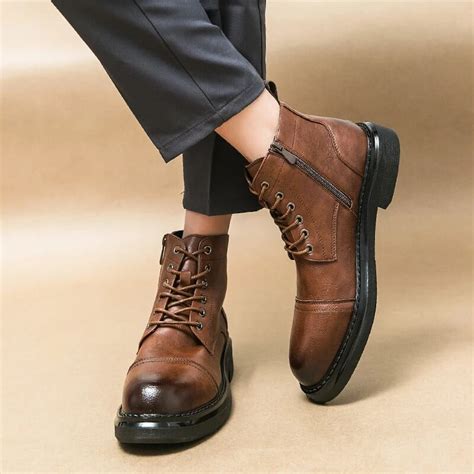 Badu Bg Високи кожени ботуши с кръгли пръсти Мъжки мартин ботуши Мъжки ботуши в класически