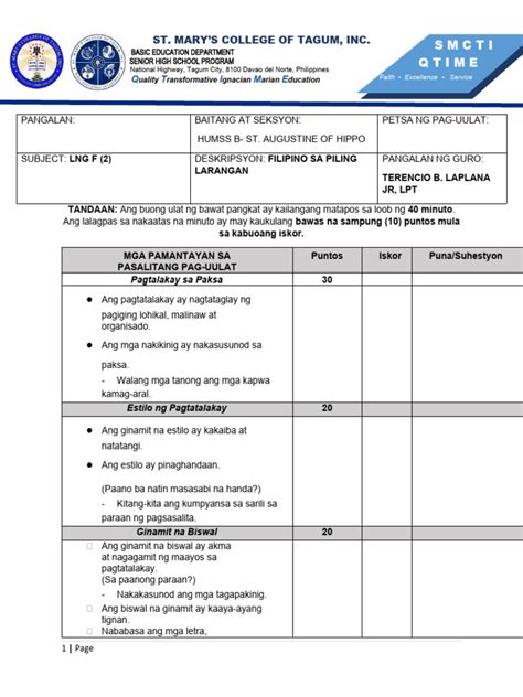 Rubrik Sa Pag Uulat Pdf