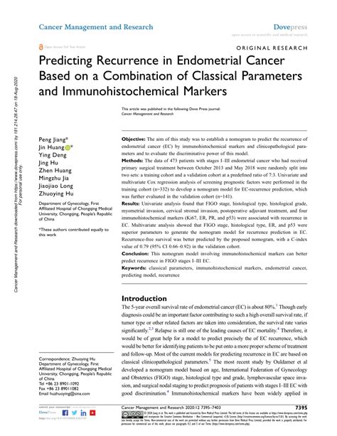 Pdf Predicting Recurrence In Endometrial Cancer Based On A Combination Of Classical Parameters