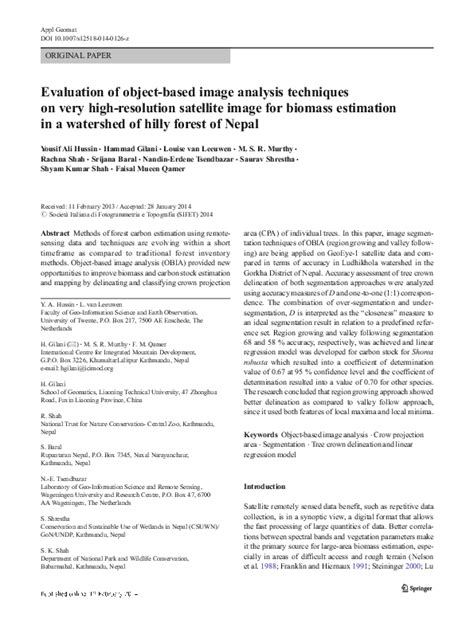 Pdf Evaluation Of Object Based Image Analysis Techniques On Very High Resolution Satellite