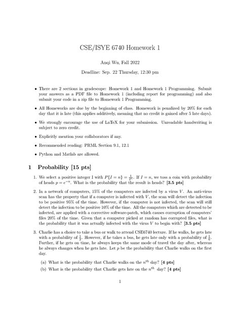 Homework 1 Cse Isye 6740 Homework 1 Anqi Wu Fall 2022 Deadline Sep